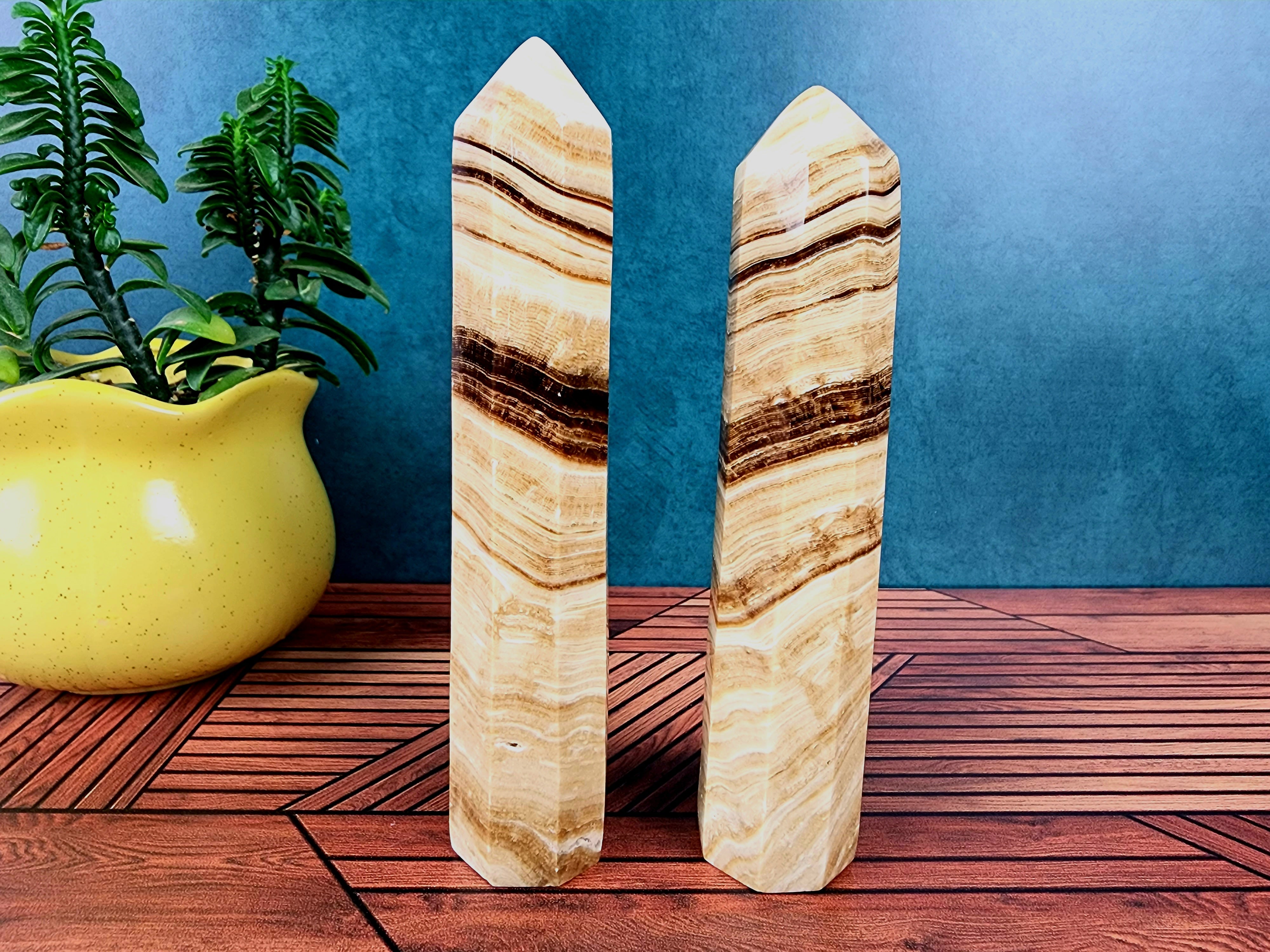 Banded Chocolate Calcite Towers – Earthsong Oasis